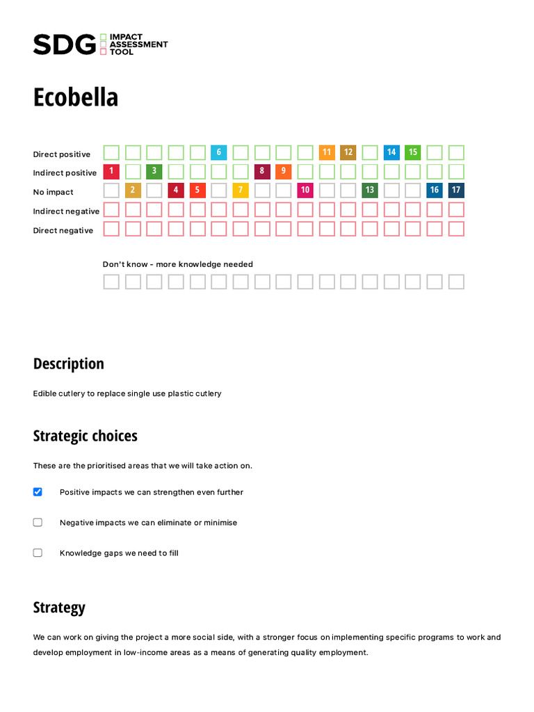 Ecobella - SDG Impact Assessment Tool | PDF | Sustainability | Economies