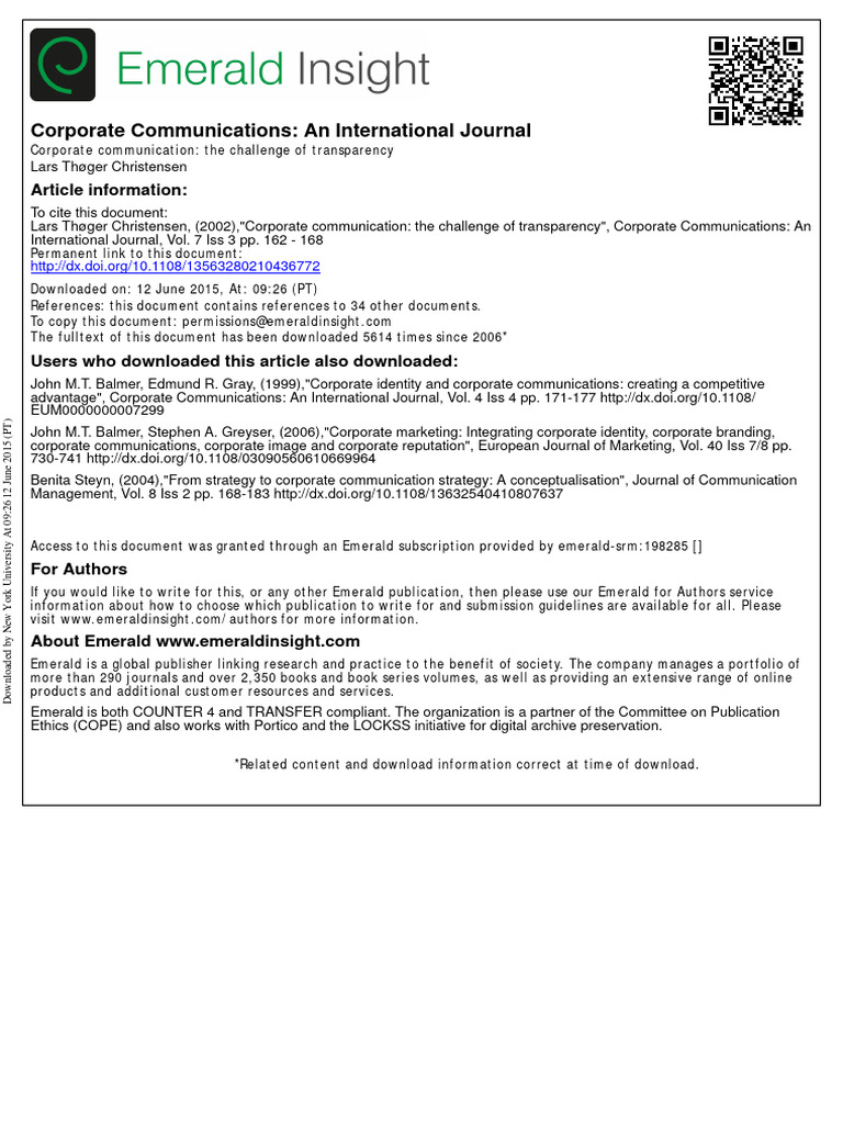 Thøger Christensen - 2002 - Corporate Communication The Challenge of ...