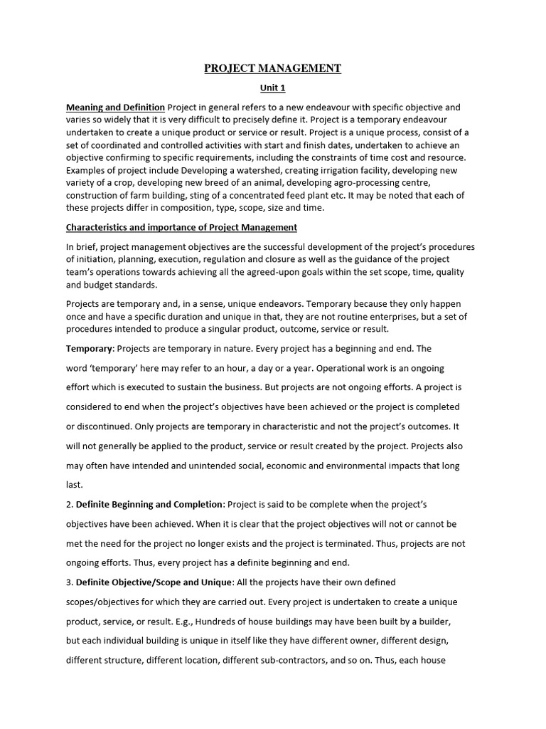 PROJECT MANAGEMENT Notes Unit 1 | PDF | Project Management | Agile ... PROJECT MANAGEMENT Notes Unit 1 | PDF | Project Management | Agile ...