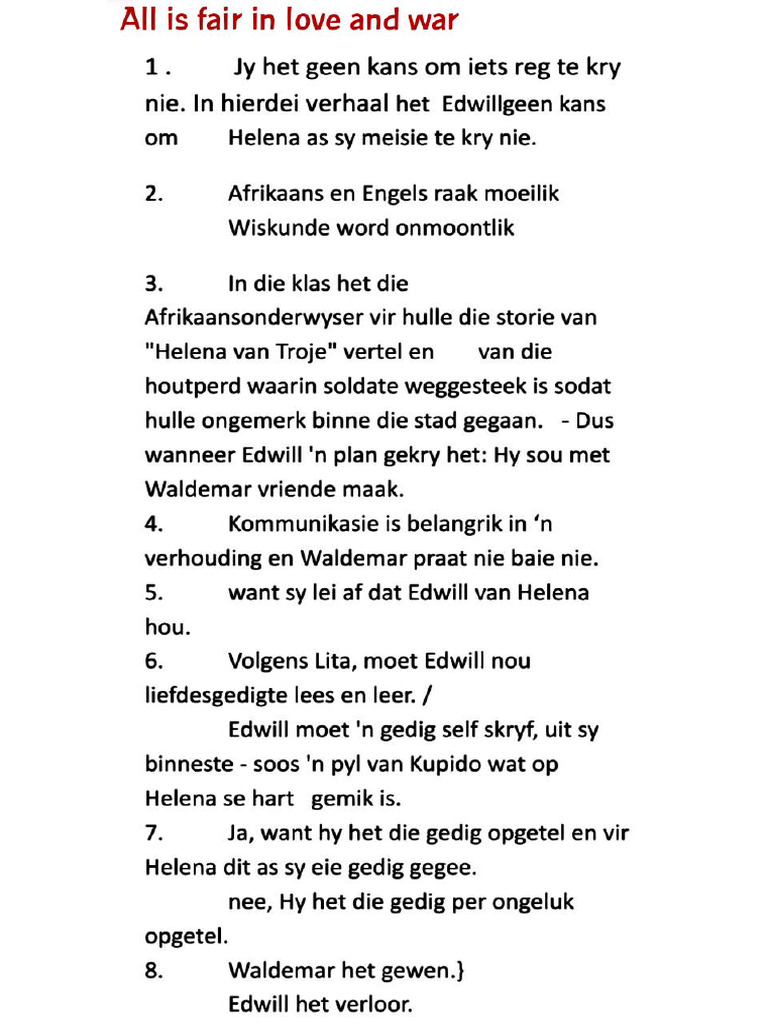 Graad 10 - Letterkunde Addisionele Vrae Nasorg | PDF