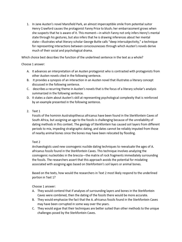 Sat Verbal Quiz 1 | PDF | Taste | Umami