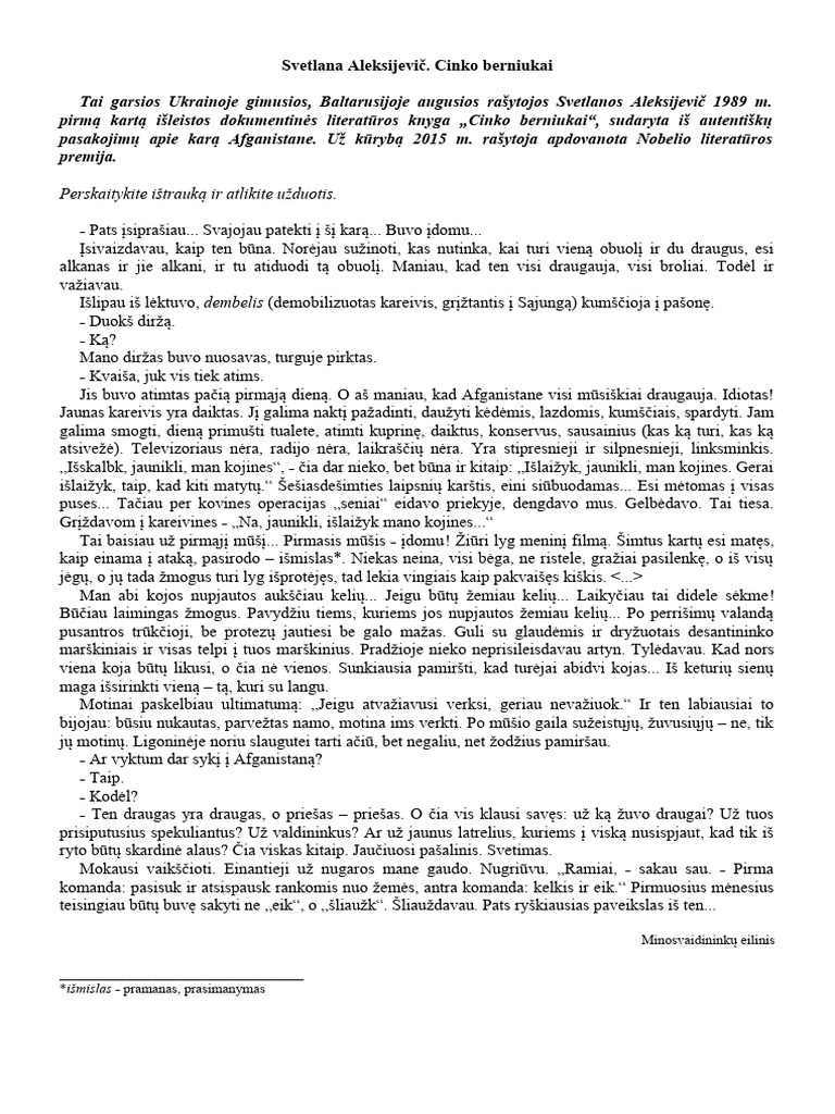 S. Aleksijevic. Cinko Berniukai. Atsakymai | PDF