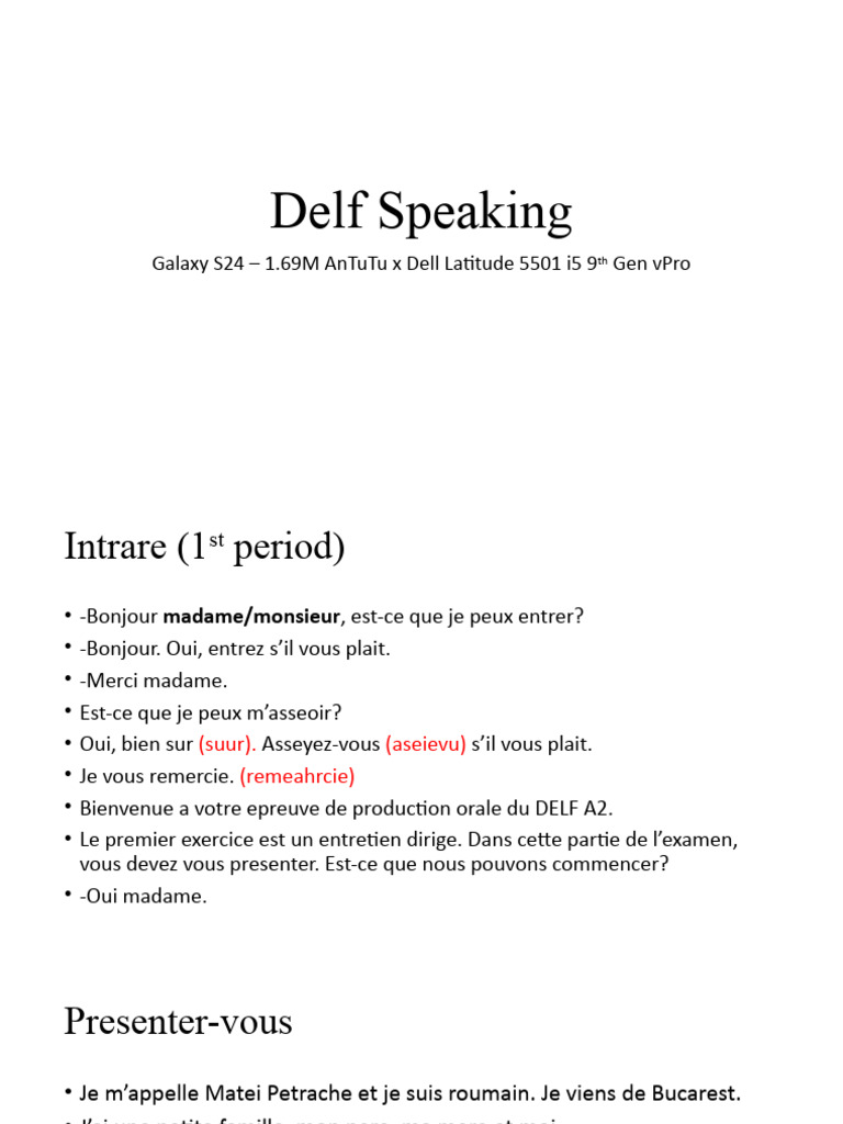 Examen DELF A2 : Production orale et vocabulaire | PDF | Linguistique ...