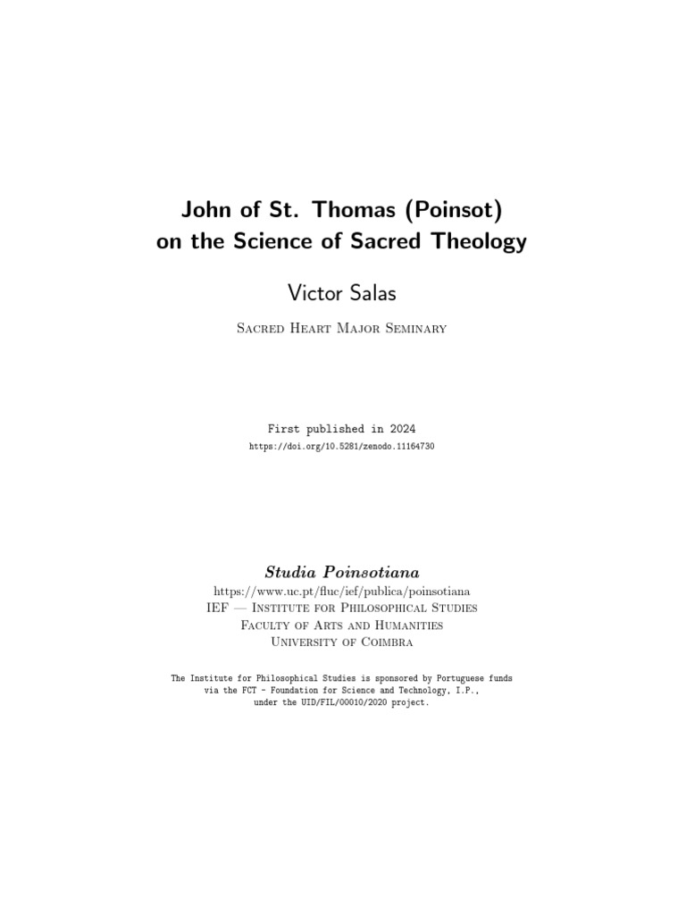 Salas, V. (2024) "John of St. Thomas (Poinsot) On The Science of Sacred Theology" | Download ...