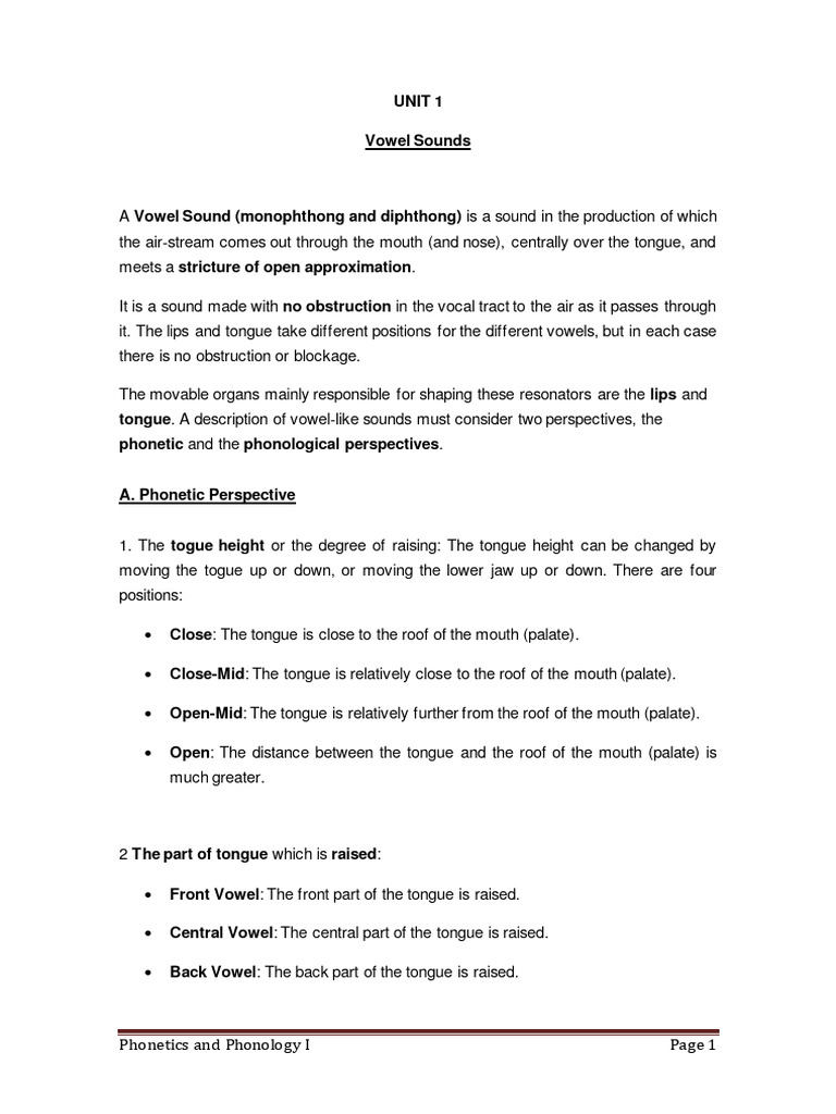 Phonetics and Phonology I - UNIT 1 A-Theory - Part 1 | PDF | Vowel ...