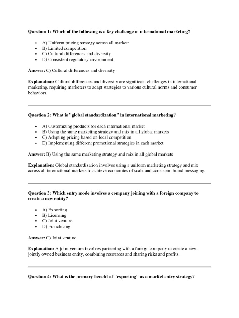 International Marketing MCQ | PDF | Marketing | Market (Economics)