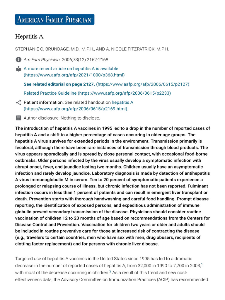 Hepatitis A - AAFP | PDF | Hepatitis | Vaccines