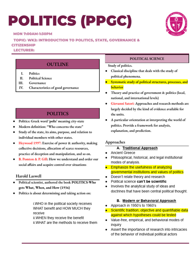 WK2: Introduction To Politics and Governance | PDF | Science | Governance