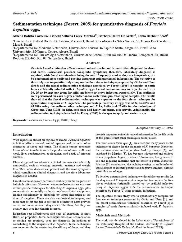 Sedimentation Technique Foreyt 2005 For Quantitative Diagnosis of ...