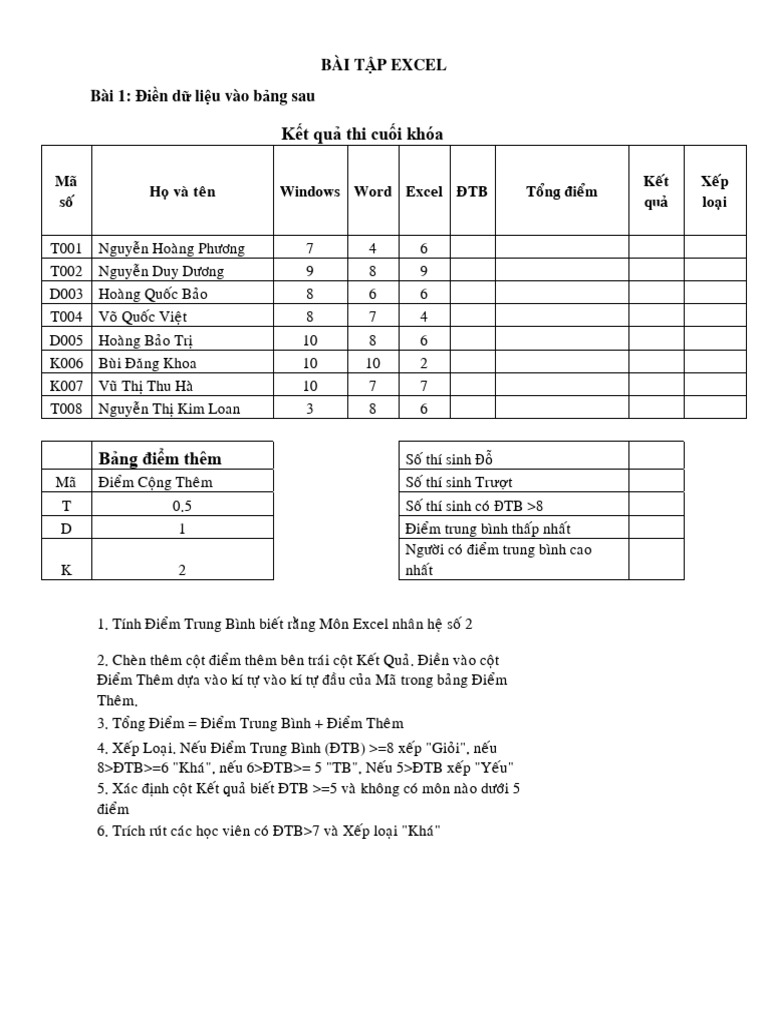Bai Tap Excel - KHDL | PDF