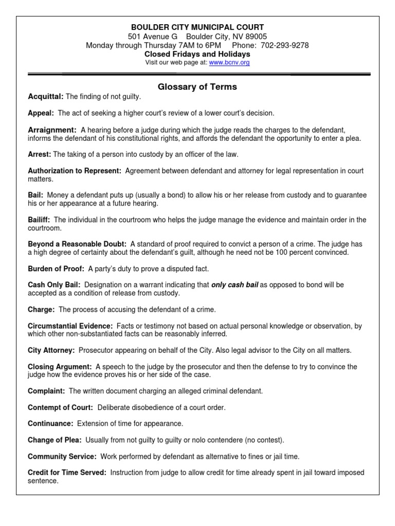 Glossary of Terms Court | PDF | Nolo Contendere | Burden Of Proof (Law)