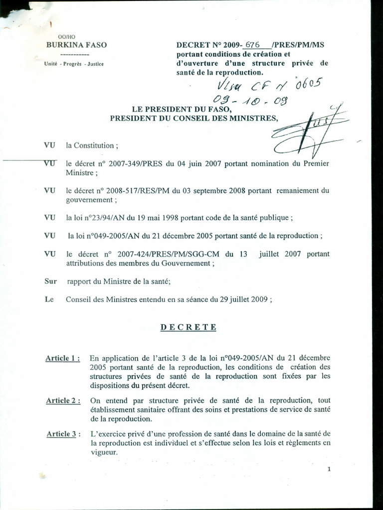 Decret N 2009 676 Pres PM Ms Portant Conditions de Creation Et D ...
