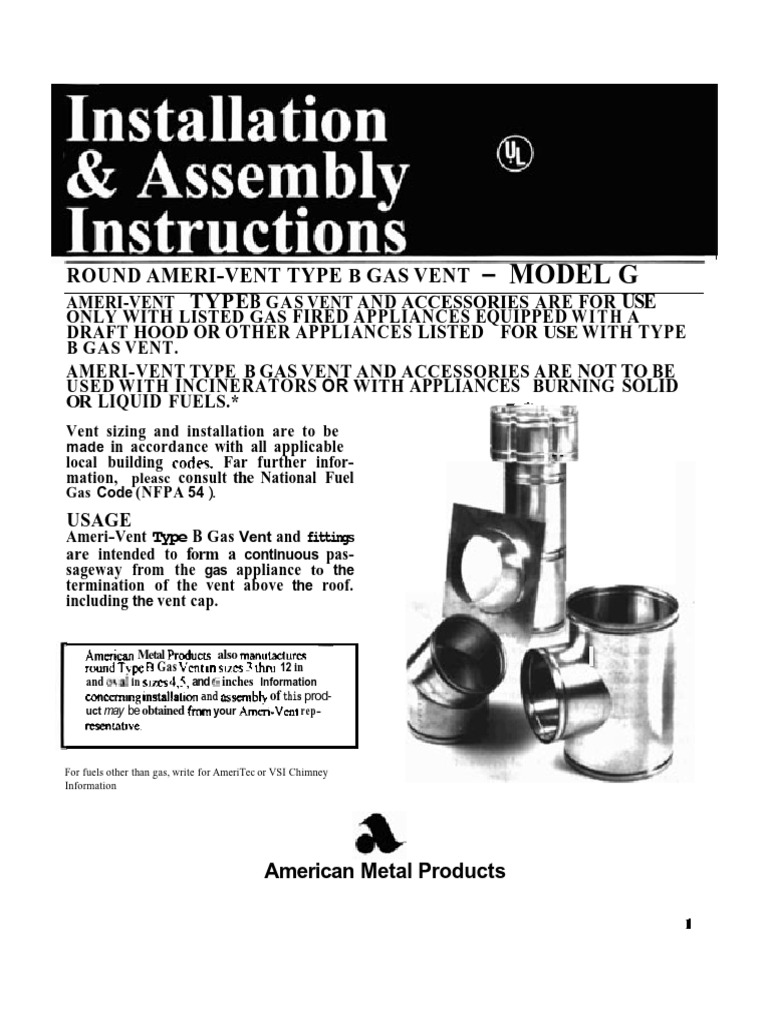 Amerivent Type B | PDF | Chimney | Pipe (Fluid Conveyance)