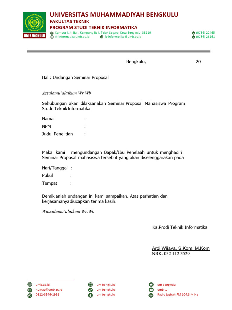 Undangan Seminar Proposal Teknik | PDF
