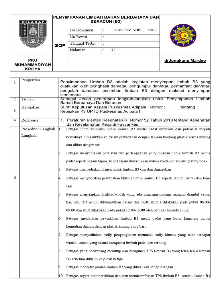 Sop Penyimpanan B3 | PDF