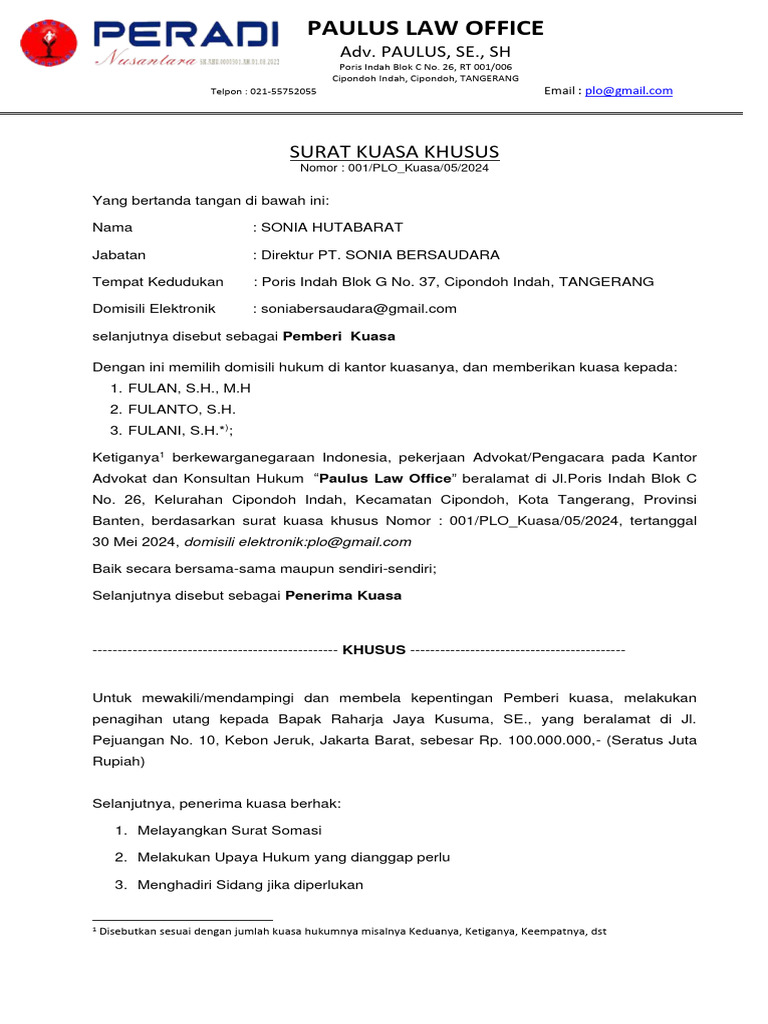 Surat Kuasa Khusus & Surat Somasi | PDF