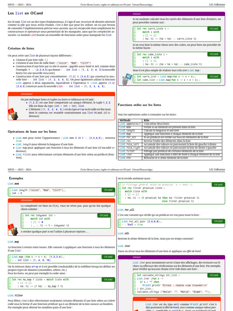 Listes et opérations en OCaml | PDF | Informatique théorique | Modèles ...