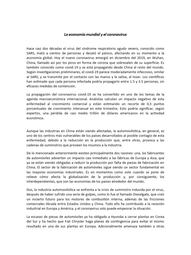 La Economía Mundial y El Coronavirus - 1 | PDF | Epidemiología La Economía Mundial y El Coronavirus - 1 | PDF | Epidemiología