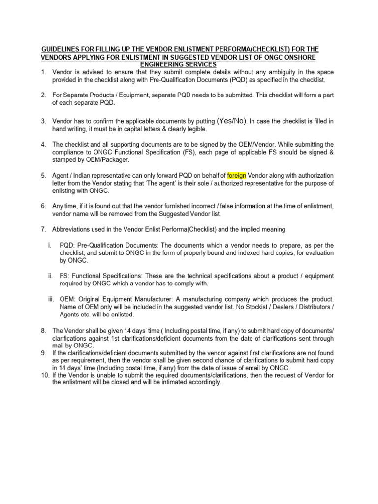 Vendor Enlistment Guidelines for ONGC | PDF | Signature | Specification (Technical Standard)