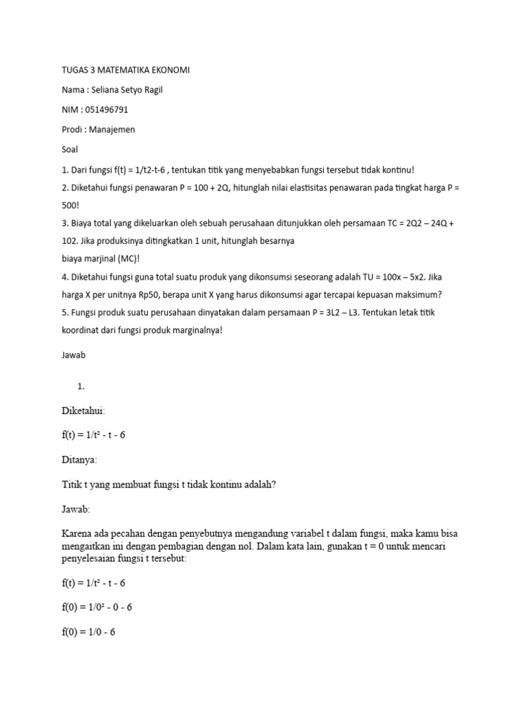 Tugas 3 Matematika Ekonomi | PDF