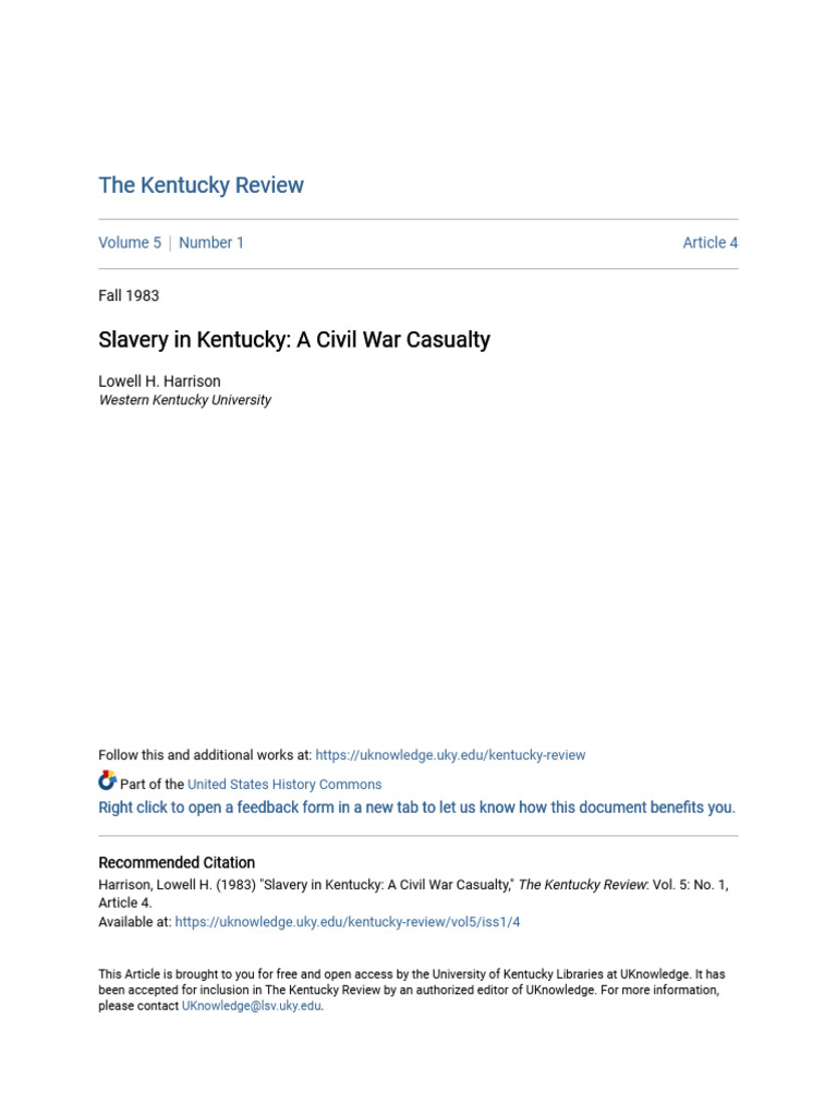 Slavery in Kentucky - A Civil War Casualty | PDF | Emancipation ...