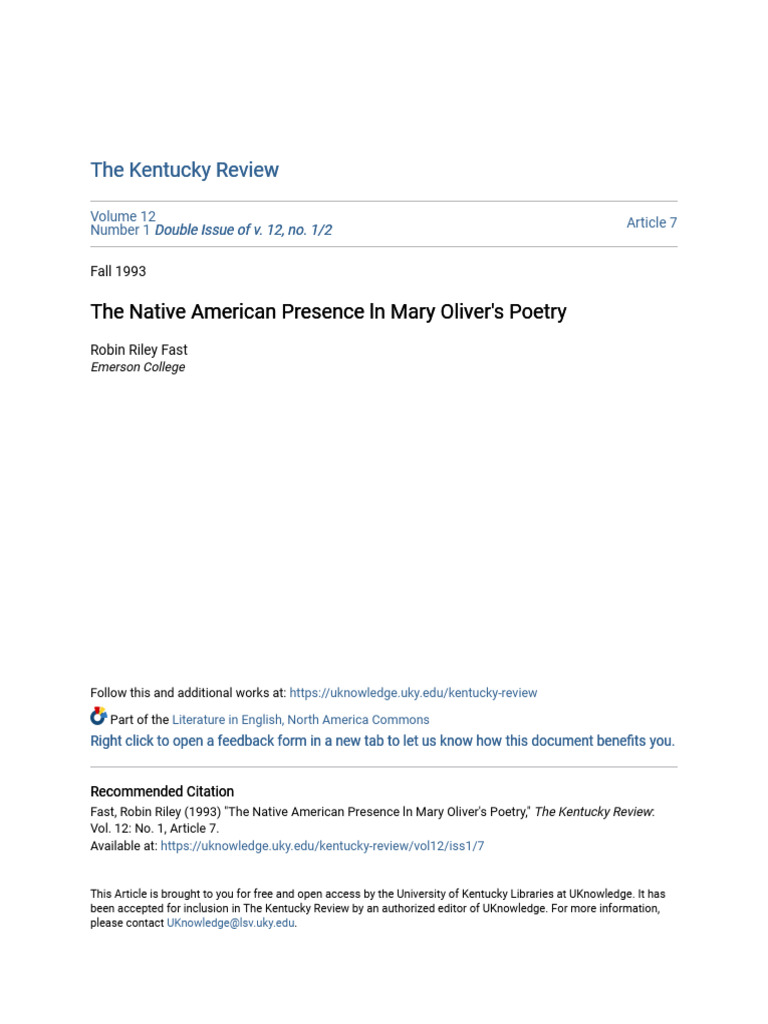 Native American Themes in Mary Oliver's Poetry | PDF | Knowledge
