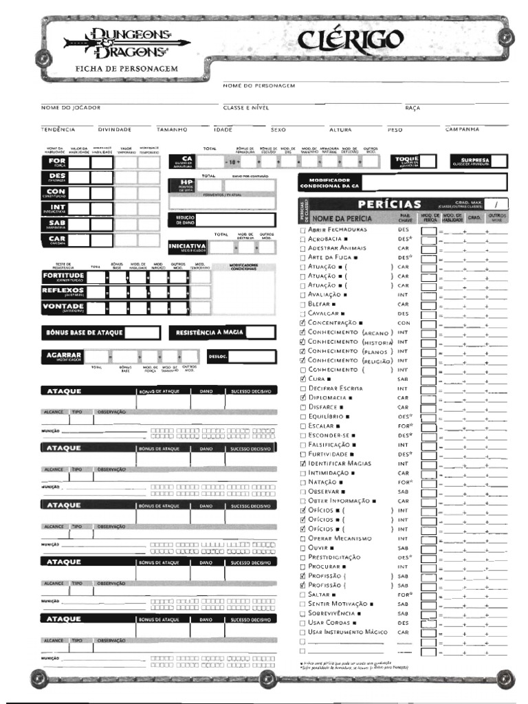 Kit Do Mestre D&D 3.5 Fichas de Personagem CLERIGO | PDF