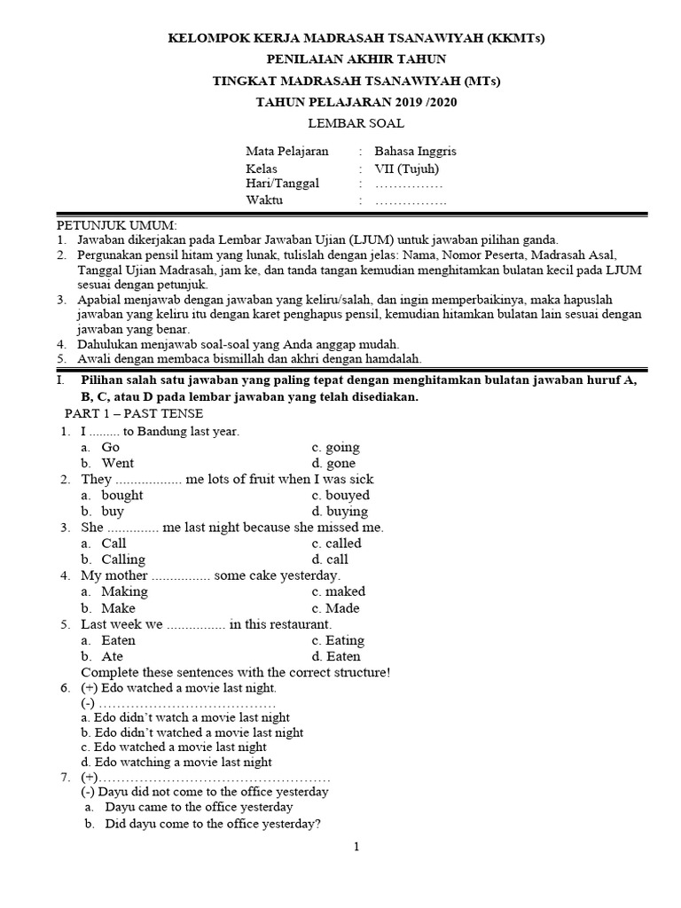Soal Pat Bahasa Inggris 8 - 2021 | PDF