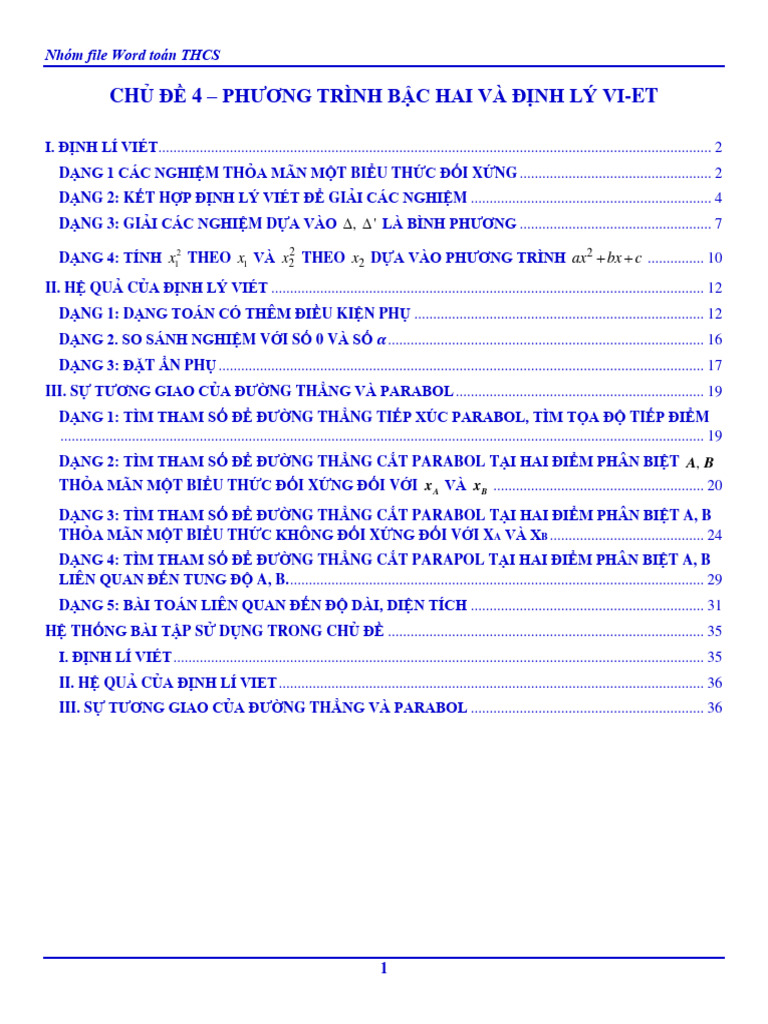 Chu de 4-Phuong Trinh Bac Hai Và Dinh Ly Viet - H NH | PDF