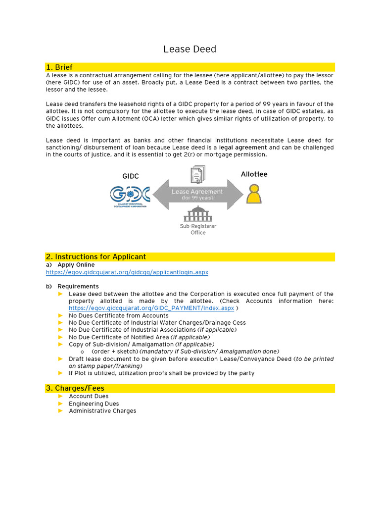 GIDC Plot Lease Deed Information | PDF