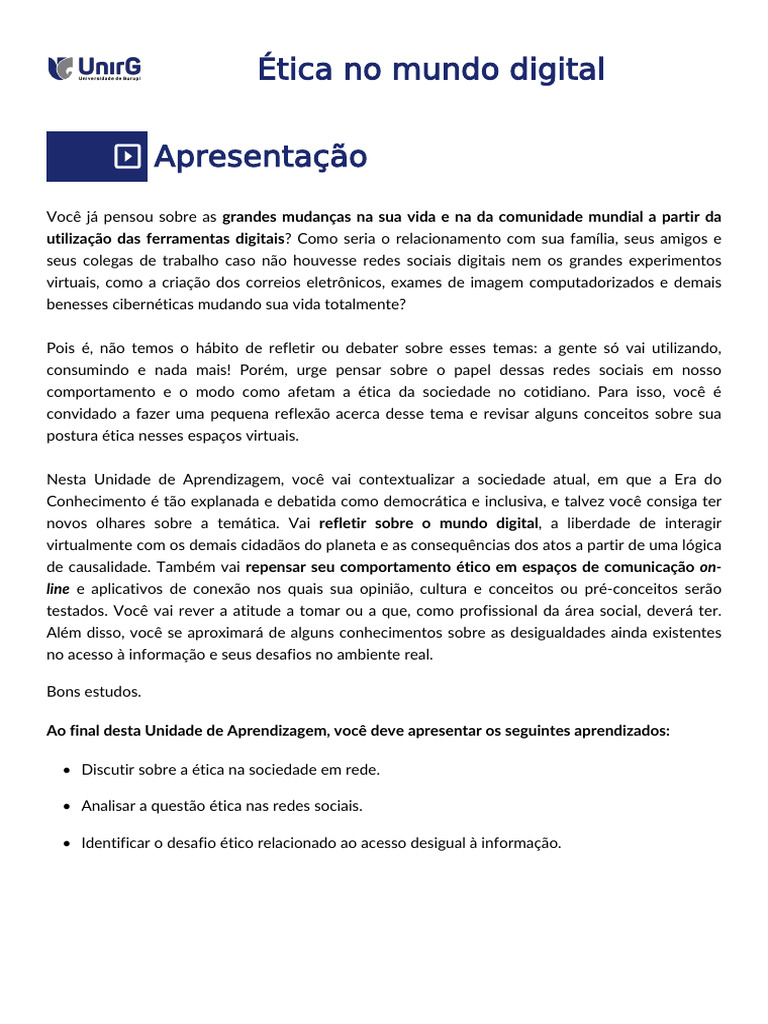 ETICA NO MUNDO DIGITAL | PDF | Tecnologia da Informação e Comunicação ...