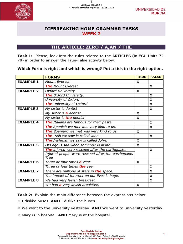 W2 Icebreaking Task - Articles and Posses. | PDF