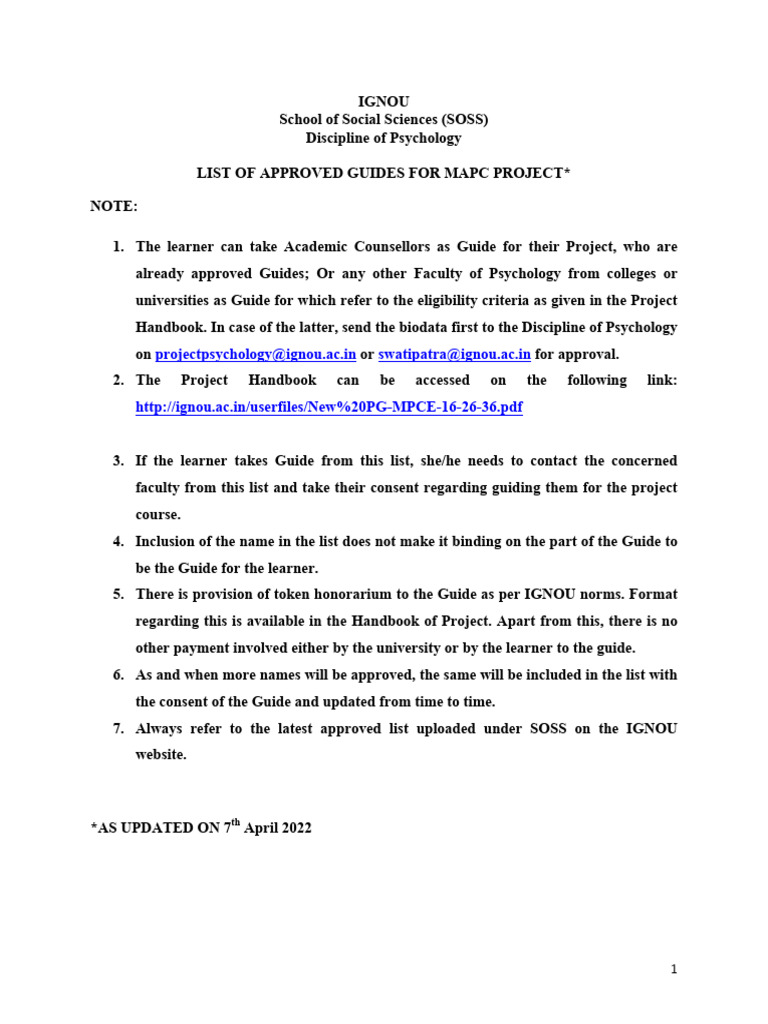 New List of Approved Guides-Mapc Project-7 - 4 - 2022 | PDF | Doctor Of Philosophy | Psychologist