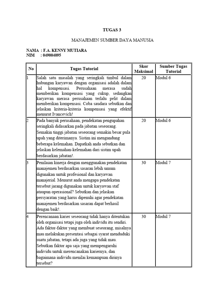 TUGAS 3 Manajemen Sumber Daya Manusia | PDF