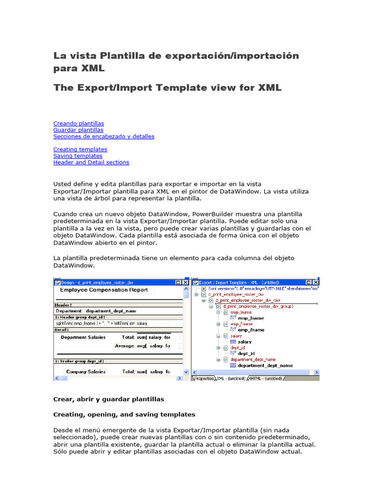 USo Plantilla XML en DW | Descargar gratis PDF | Xml | Ventana (informática)