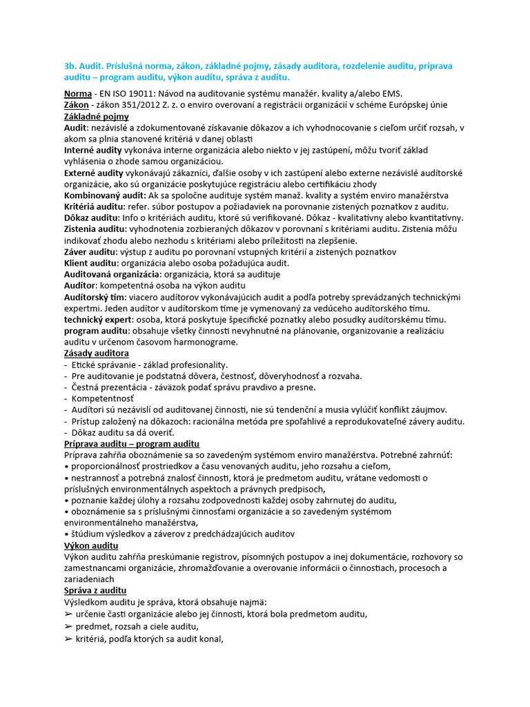 3b. Audit. Príslušná Norma, Zákon, Základné Pojmy | PDF