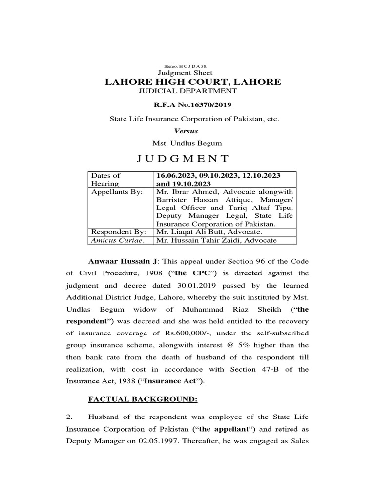 State Life Insurance Appeal Judgment | PDF | Appeal | Judgment (Law)