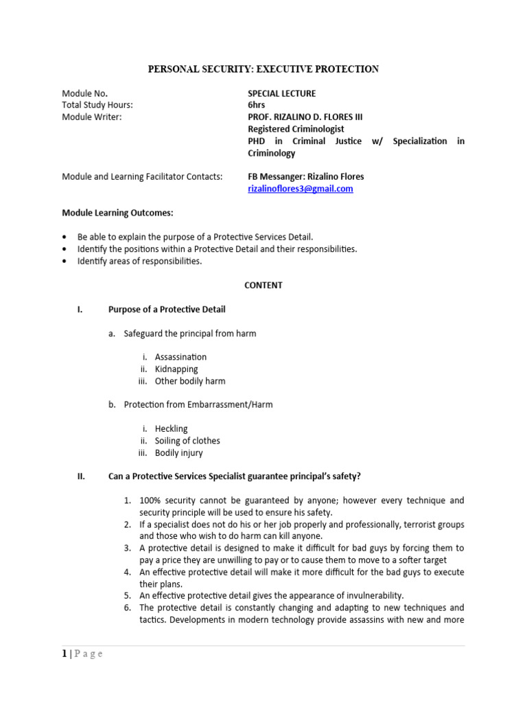 Iisc - Special Lecture - Close Protection | PDF | Bodyguard