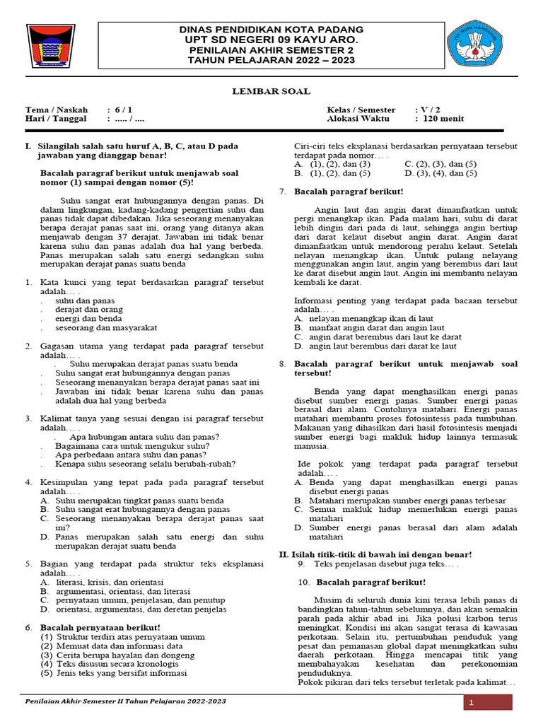 Soal Ujian Kelas 5 Semester 2 | PDF