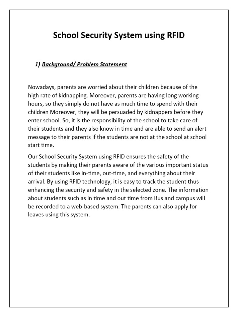 School Security System Using RFID: 1) Background/ Problem Statement | PDF | Application Software ...