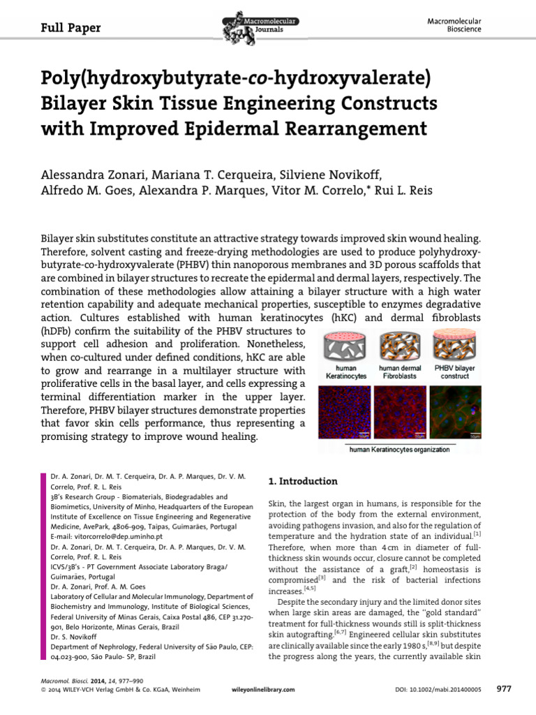 2014 - Bilayer Skin Nanofibers PHBV | PDF | Wound Healing | Tissue Engineering