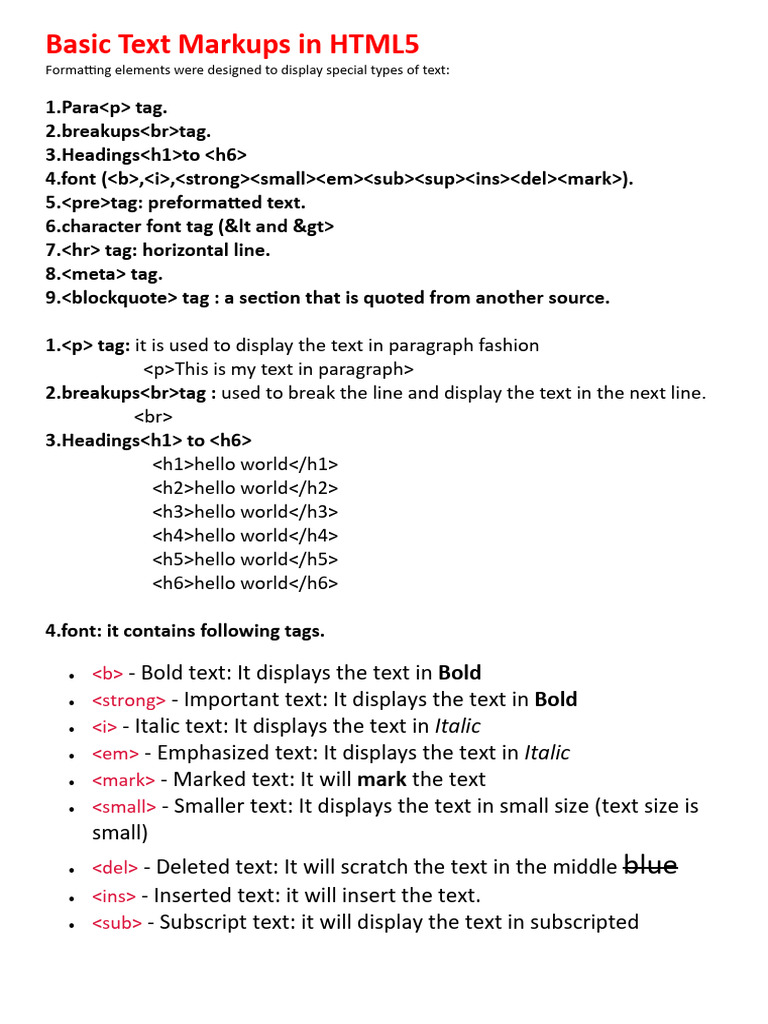 Basic Text Markups in HTML5 | PDF | Business