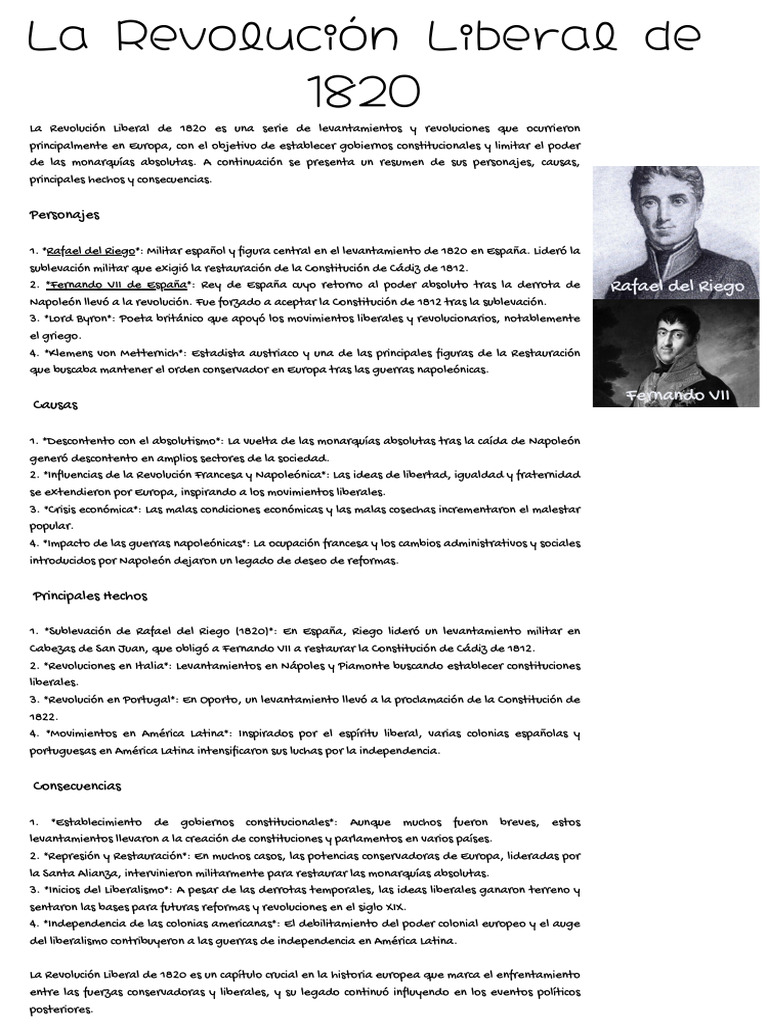Revolución Liberal de 1820: Causas y Consecuencias | PDF | Napoleón ...