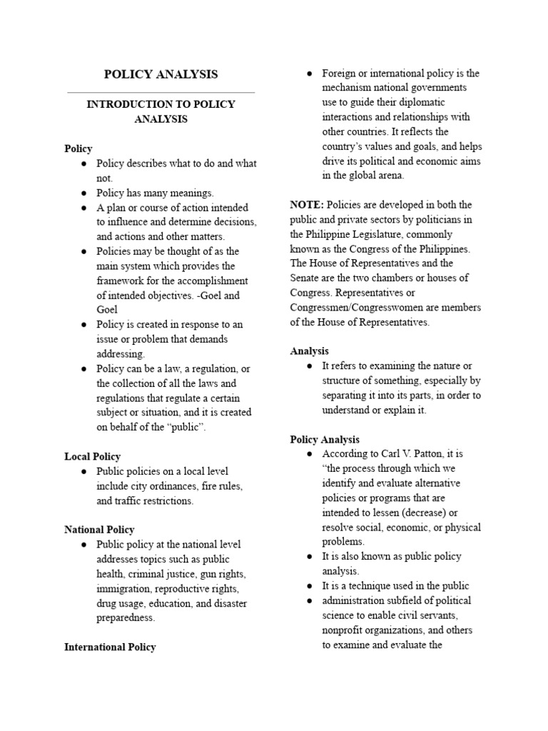 Policy Analysis REVIEWER | PDF | Policy Analysis | Policy