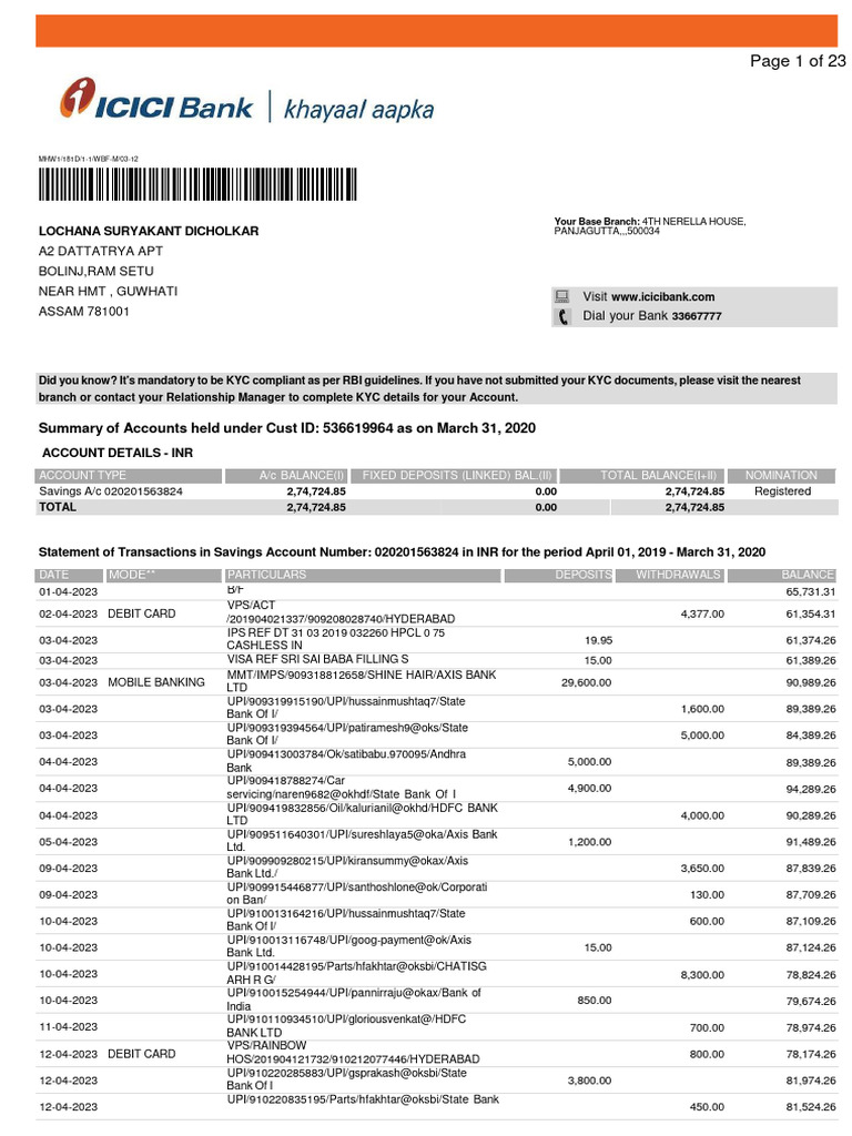 Icici Bank Statement | PDF | Banks | Visa Inc.