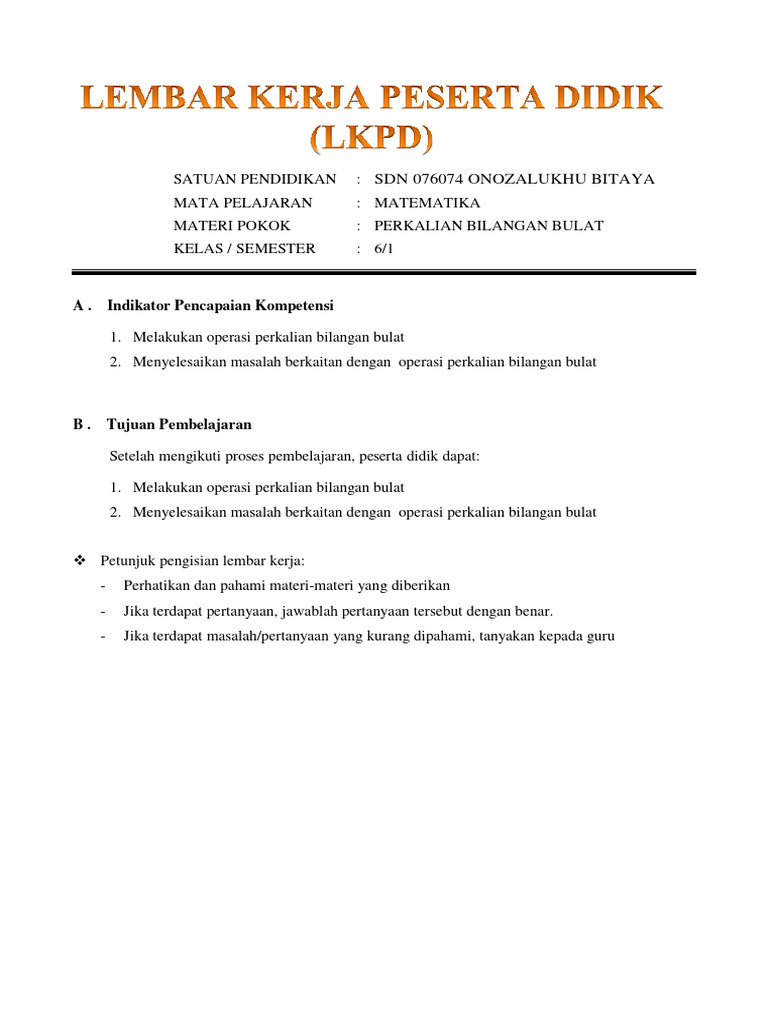 Lembar Kerja Peserta Didik (LKPD) | PDF