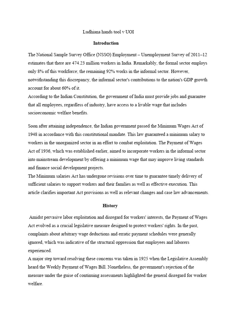 Ludhiana Hands Tool V UOI Word | PDF | Employment | Minimum Wage