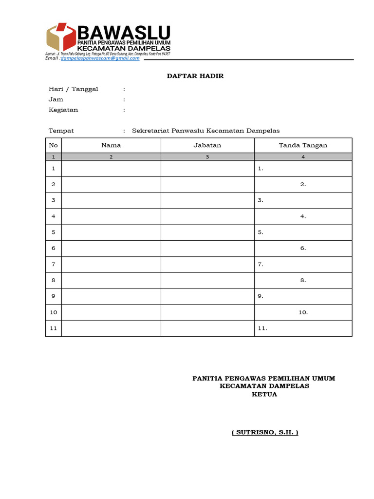 Daftar Hadir Rapat Internal | PDF