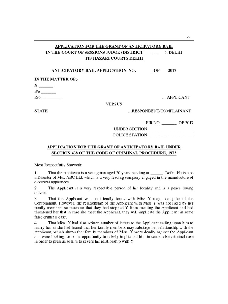 Petition For Anticipatory Bail | PDF | Bail | Legal Procedure