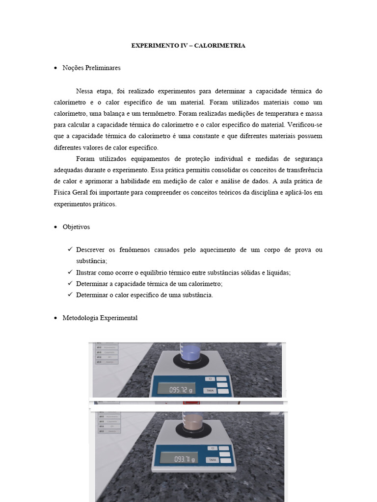 Experimento Iv - Calorimetria | PDF | Calorimetria | Calor
